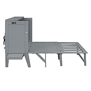 Harper & Bright Designs Full Size Murphy Bed with USB Port, Wooden Full Bed Frame with 2 Removable Desk, Foldable Cube Cabinet Full Platform Bed, Modern Murphy Bed for Guest Room Home Office, Gray