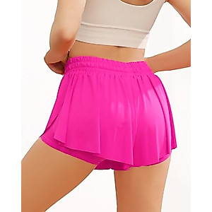 Wsirmet Flowy Shorts for Women Butterfly Shorts 2 in 1 Athletic Workout Gym Biker Running Shorts with Pockets BrightPink M