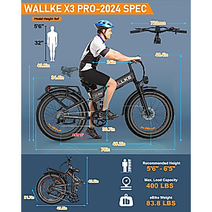W Wallke X3 Pro Electric Bike for Adults Folding 750W-Exceed 1000W Standard Max Speed 32MPH 48V 20AH 26 Inch Fat Tire EBike Mountain Electric Bicycle Full Suspension 7-Speed