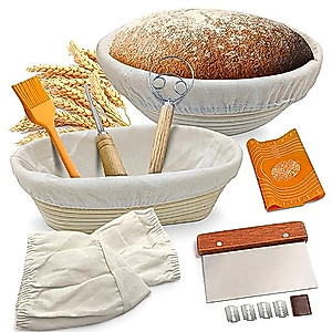 Banneton Bread Proofing Basket - Bread Proofing Baskets For Bread Baking Sets of 2-10" Oval and 9" Round Indonesian Rattan - Bread Basket Proofing - Bread Making Tools And Supplies