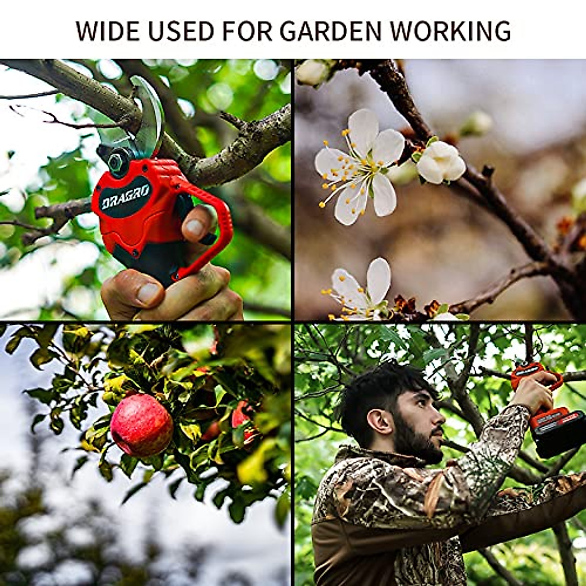 Dragro Electric Pruning Shears Professional Cordless Electric Pruning Battery Powered, Tree Branch Pruner with 2 PCS Rechargeable 2 Ah Lithium Battery - 30mm (1.2inch) Cutting Diameter