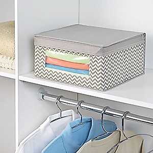mDesign Medium Fabric Stackable Closet Storage Organizer Box, Front Window/Lid - Bedroom, Office, Mudroom Organization, Hold Clothes, Blankets, Linens, Spira Collection, 4 Pack, Taupe/Natural Chevron