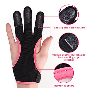 LWANO Archery Gloves Leather Practice Hunting Three Finger Protector for Youth Adult Beginner (pink, Small)