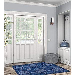 Linon Home Decor Products The Anywhere Washable Rug Velmer Blue & Ivory 3' X 5' Accent Rug