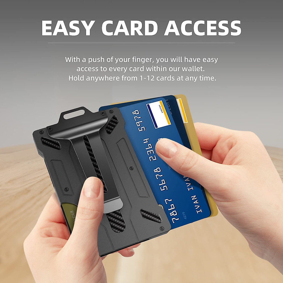 ONLOOKER Wallet for Men - Slim Aluminum Metal Money Clip Wallet with 1 Clear Window, ID Card Holder Holds Up 15 Cards with Cash Clip, Ultra-Thin Minimalist Wallet (Black)