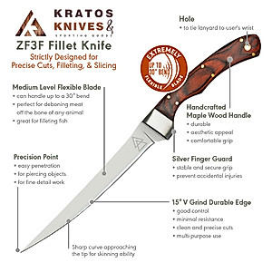 Bushcraft Fillet Knife, 12 Inch Fillet Knife for Fish, Fixed Blade Fish Fillet Knife, 440C Hardened Stainless Steel Boning Knife by Kratos - ZF3F