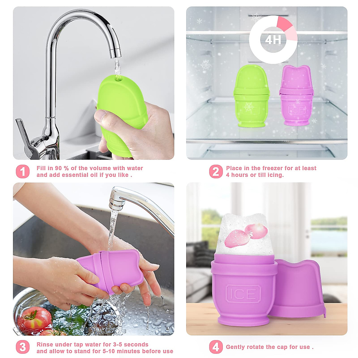 BFASU 2 packs ice roller for face and body parts. Massage, facial beauty ice roller skin care tools(green+purple)