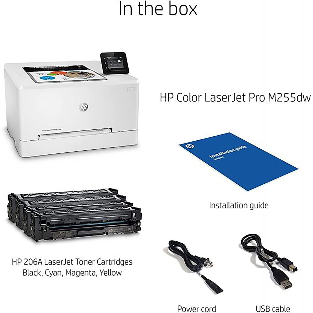 HP Color Laserjet Pro M255dw Wireless Laser Printer Single-Function, White - 22 ppm, 600 x 600 dpi, 8.5 x 14, Auto Duplex Printing, 2.7" Touchscreen, Ethernet, Cbmou Printer Cable