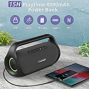 Tronsmart Bang Mini Portable Bluetooth Speaker with 50W Wireless Stereo Sound, IPX6 Waterproof Loud Speaker for Home/Outdoor/Party, Bluetooth 5.3, Beat-Driven Light Show, Support NFC, Micro SD, AUX