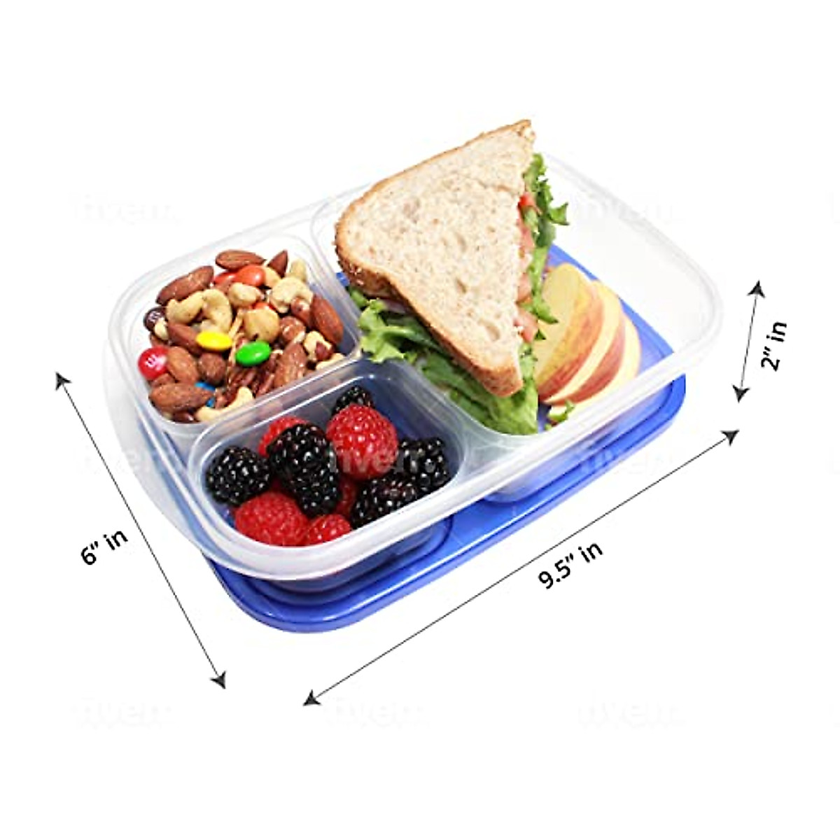 Qualitas Products® Premium Kids Bento Boxes – 3 Compartments, 5 Bento Box Microwave Safe Lunch & Leftover Containers Set for Kids and Adults - Made From Food Grade Plastic