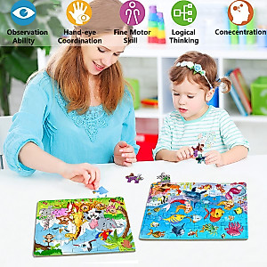 Puzzles for Kids Ages 4-6 6-8 Year Old,40 Piece Colorful Wooden Puzzles for Toddler Children Learning Educational Puzzle Set Toys for Boys and Girls (4 Puzzles)