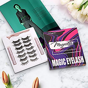 Magnetic Eyelashes With Magnetic Eyeliner,2022 Upgraded Reusable 3D Magnetic Eyelashes And Eyeliner Kit,Fluffy Eyelashes Magnetic with 2 eyeliner,magnético pestaña,No Glue Needed.