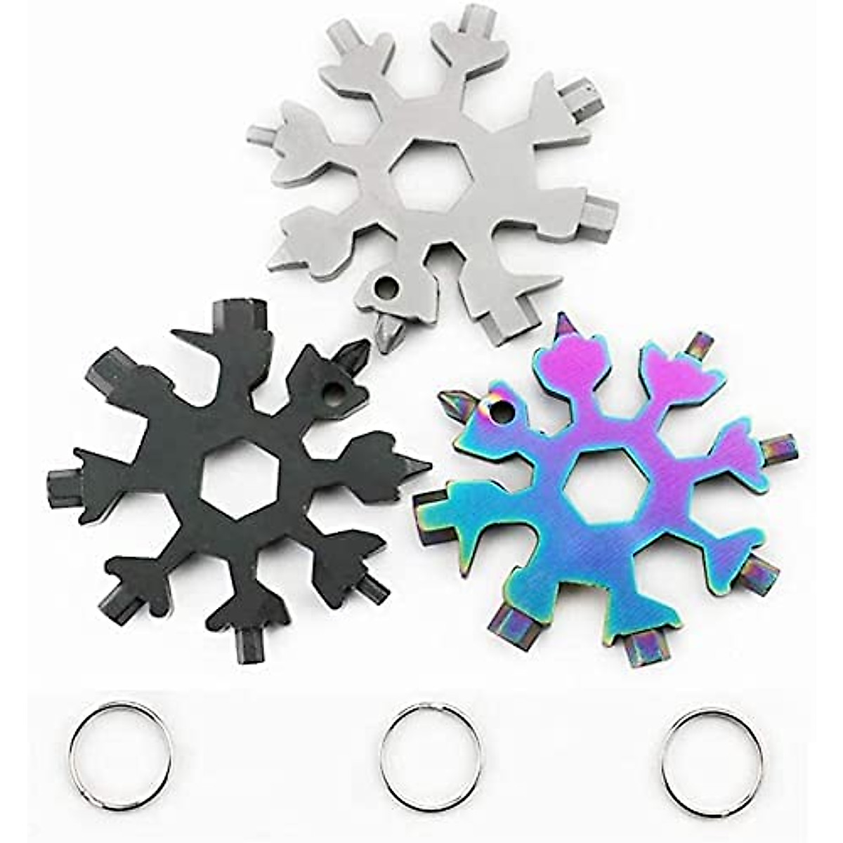 3 Pack 18-in-1 Snowflake Multi Tool, Stainless Steel Snowflake Multi-Tool Bottle Opener/Flat Phillips Screwdriver Kit/Wrench, 18 in 1 Stainless Multitool (Standard, Stainless)