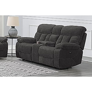 New Classic Furniture Bravo Polyester Console Loveseat with Power Footrest, Charcoal