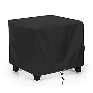 SunPatio Outdoor Ottoman Cover, Waterproof Square Coffee Table Cover, Patio Furniture Covers Side Table Cover, All Weather Protection, 22W x 22D x 18H, Black