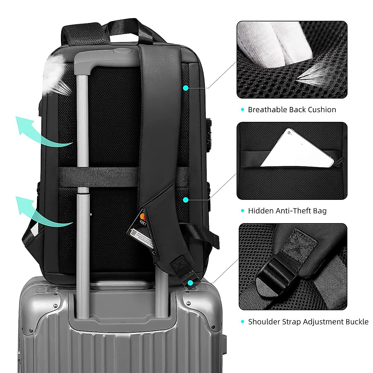 FENRUIEN Business Laptop Backpack for Men Fits 15.6 Inch, 4-layer Waterproof Backpack Computer Bag Daily with USB Charging for School Work Office College Airplane