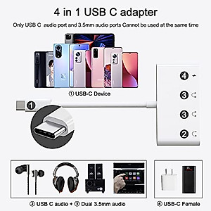 USB C to 3.5mm Headphone Audio Splitter, iPad Pro Aux Headphone Jack Splitter with PD 3.0 Fast Charging, TypeC to Dual Headphone Adapter Splitter for iPad Pro, Samsung Galaxy, Pixel
