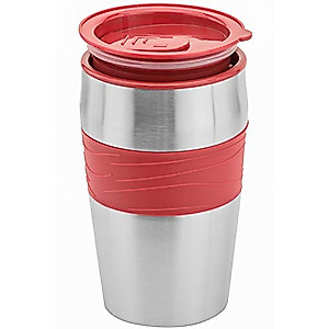 Mixpresso Personal Single-Serve Coffee Maker & 14oz Travel Mug, Drip Small Coffee Maker & Tumbler, Auto Shut Off & Reusable Filter, Red Coffee Maker Compatible with Coffee Grounds