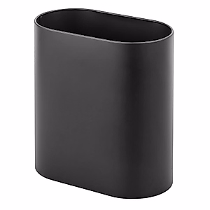 mDesign Slim Pill-Shaped Metal 1.98 Gallon/7 Liter Recycle Trash Can Wastebasket, Garbage Container Bin for Bathrooms, Kitchen, Bedroom, Office - Durable Stainless Steel, Mirri Collection, Black
