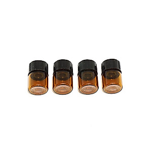 Wresty 100 Packs Essential Oil Bottles,1ml(1/4 dram) Mini Sample bottle Amber Glass Vials,With Orifice Reducers and Black Caps,With With 3 Free Dropper