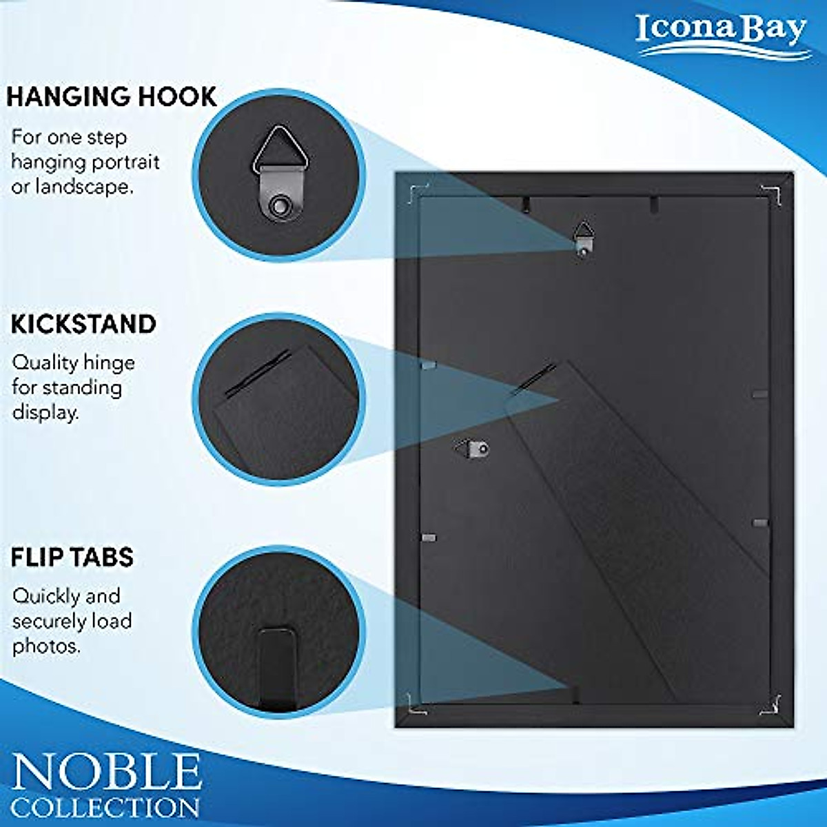 Icona Bay 5x7 Black Picture Frame, Modern Professional Frame, Noble Collection