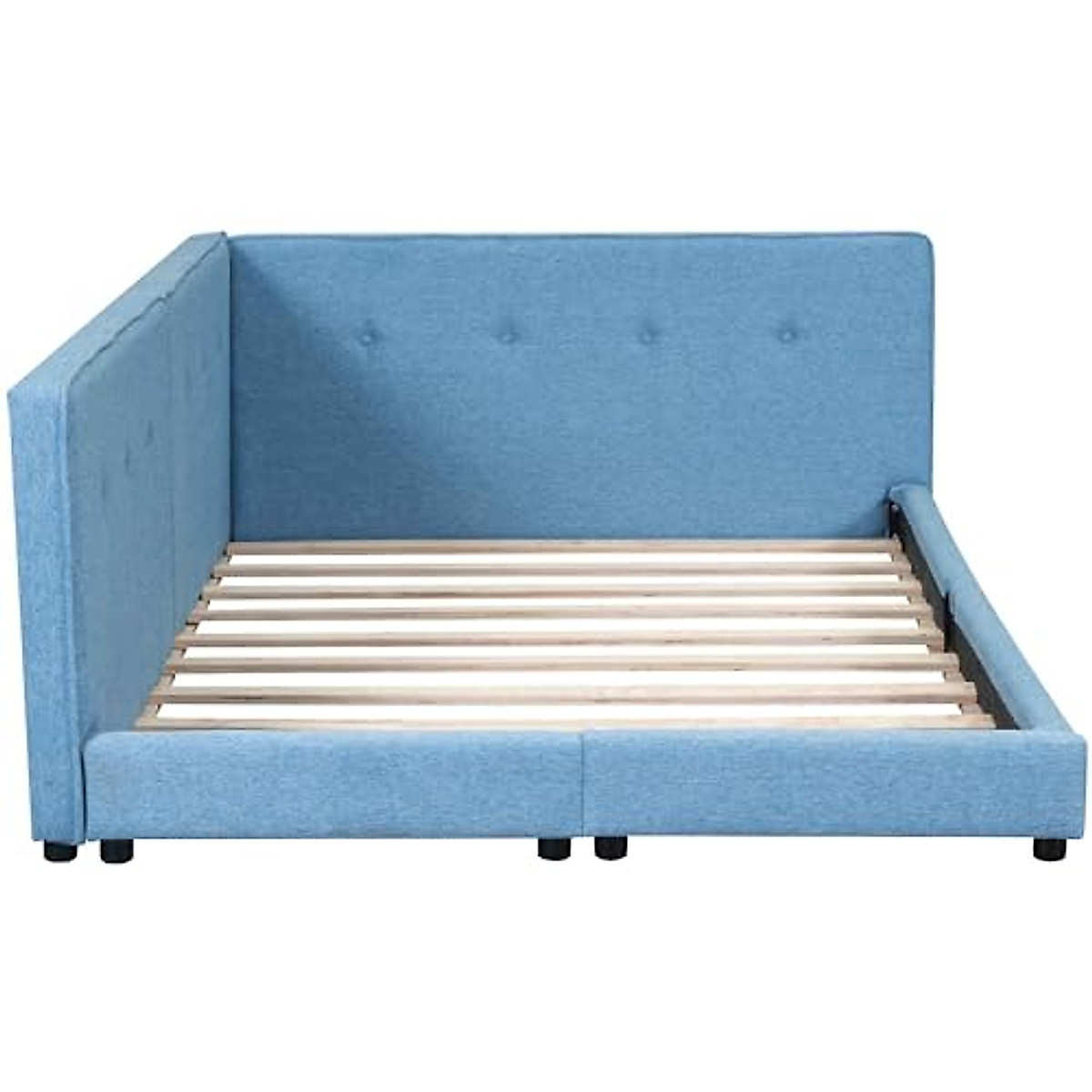 ATY Upholstered Queen Size Daybed with 2 USB Ports, Sofa Bed Platform Bedframe with Slat Support, No Box Spring Needed, for Bedroom, Livingroom, Guestroom, Easy Assembly, Blue