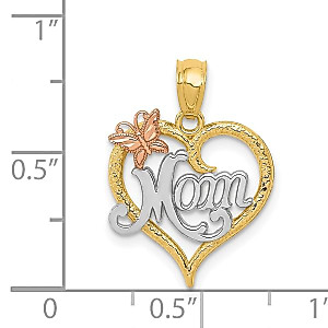 IceCarats 14K Two Tone Gold White Mom Heart Love Necklace Mama Charm Mother Pendant Only