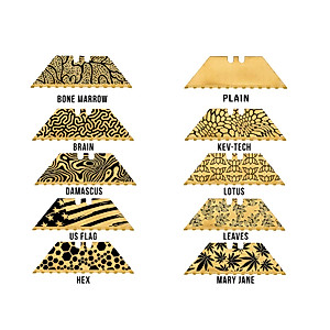 NDZ Performance Serrated Steel Blade Replacement for Berkling Utility Knife, Custom Double Sided Laser Engraved Designs, Gold - Scroll, Single Pack