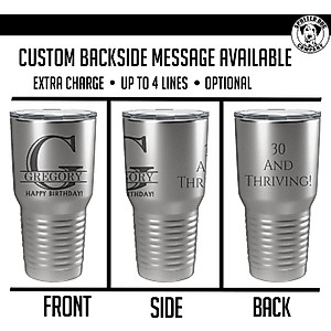 Personalized 30oz (17 Colors) Insulated Stainless Steel Tumbler Cup with Lid, Custom Etched, Customized Engraved Father’s Day Gift Idea for Women Men Her Him, Halpert Monogram Initial Name (Stainless)