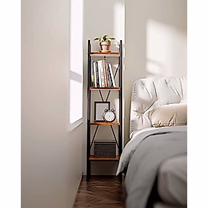 Pipishell Ladder Shelf Bookcase, 4 Tier Bookshelf, Freestanding Plant Flower Stand, Multipurpose Organizer Rack for Home/Office/Living Room/Balcony/Bedroom/Kitchen, Red Brown