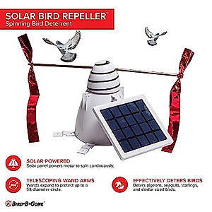 Bird B Gone - Solar Bird Repeller - Spinning Bird Deterrent with Telescoping Arms - Prevents Birds from Landing - Humane Repellent - Portable Design - for Boats, Patios, AC Units, Etc - Solar Powered