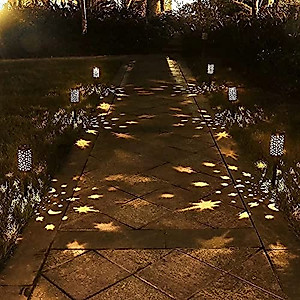 6 Pack Solar Light Outdoor Garden Patio Pathway Landscape Lights Yard Driveway Lawn Walkway Decoration Star Moon Solar Lantern Waterproof Outside Path Hanging Sidewalk Courtyard Black