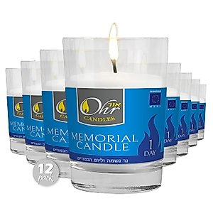 Ohr Candles Yahrzeit Memorial Candles - 1 Day Yahrzeit Candle - Yartzeit Candles 24 Hour Yom Kippur Jewish Candles in Glass Tumbler - 12 Pack