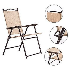 Giantex Set of 2 Patio Folding Chairs, Sling Chairs, Indoor Outdoor Lawn Chairs, Camping Garden Pool Beach Yard Lounge Chairs w/Armrest, Patio Dining Chairs, Metal Frame No Assembly, Yellow