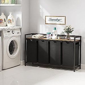 Lifewit Laundry Hamper 4 Section, 168L Pull out Laundry Clothes Basket Organizer with Large Top Shelf and 4 Removable Bags and Handles, Laundry Sorter for Laundry Room Bedroom Bathroom Dorm, Black