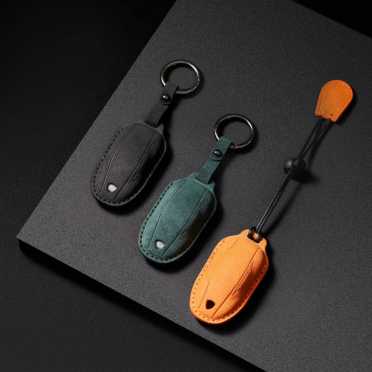 CROWEIPT for Tesla Model X Key Fob Cover Holder Keychain Case Suede Leather for Tesla Model X Smart Remote Accessories