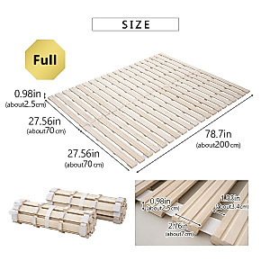 EMOOR Wood Roll-Type Slatted Bed Full (55.2x78.7in) for Japanese Floor Futon Mattress, Franco-ROLL, Unpainted Paulownia, Floor Sleep Bedding Guest Minimalist Tatami Mat Natural