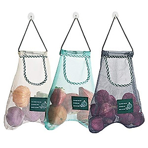 3PCS Reusable Mesh Bag, Portable Produce Bags, Washable Hanging Storage Bags, Organizer Shopping Handbag for Fruit, Garlics, Onions, Potatoes