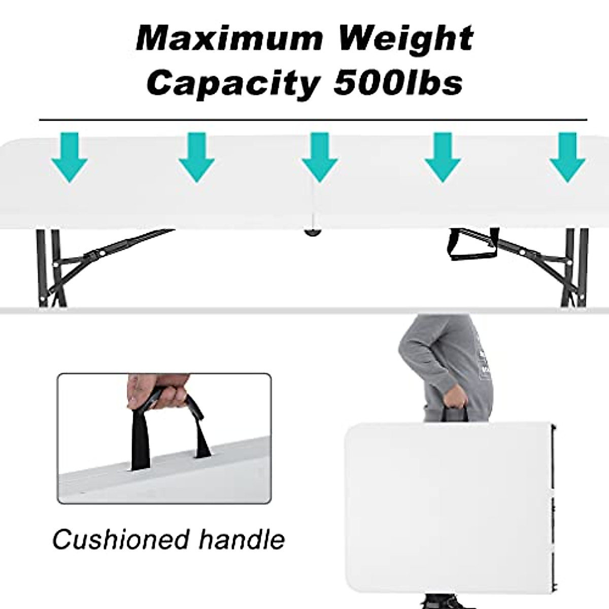 Dkelincs 6 Foot Folding Table with Sturdy Handle, Heavy Duty Centerfold Portable Table, Lightweight Indoor Outdoor Plastic Table for Picnic, Party, Camping - White