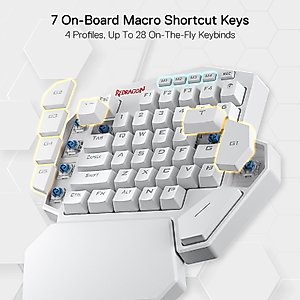 Redragon K585 DITI One-Handed RGB Mechanical Gaming Keyboard, 42 Keys Type-C Professional Gaming Keypad w/Upgraded Hot-Swappable Socket, 7 Onboard Macro Keys & Detachable Wrist Rest