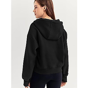 Trendy Queen Womens Hoodies Quarter Half Zip Pullover Oversized Sweatshirts Half With Pockets Fall Clothes BlackM
