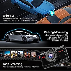 Dash Cam Front and Rear with WiFi, 2.5K Front & 1080P Rear Dual Dashcam for Car, Dash Camera with Super Night Vision, Parking Mode, Free 64G SD Card, 170° Wide Angle, G-Sensor, APP Control, Real WDR