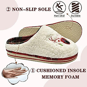 KuaiLu House Slippers Women, Cozy Memory Foam Reindeer Ladies Slippers Orthopedic Plantar Fasciitis Arch Support Bedroom Slippers Slip on Comfy Warm Home Shoes Indoor Outdoor Hard Sole Red Size 9