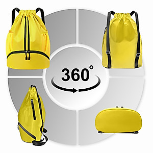 Hoedia Sports Drawstring Backpack - String Swim Gym Bag with Shoes Compartment and Wet Proof Pocket for Women/Men (Yellow)