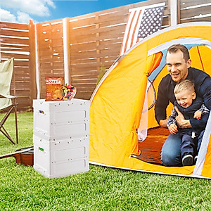 Senhuok Camping Box Folding Table Storage Camping Box Collapsible Lidded Storage Bin Storage Compartment For Home Outdoor Grocery Snacks Fruit Drinks Fishing Picnic Container Holder Stool