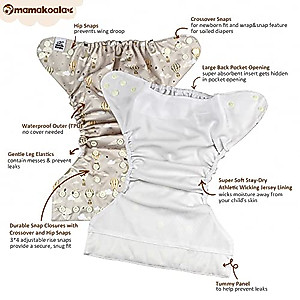 Mama Koala 2.0 Baby Cloth Diapers with AWJ Lining and Tummy Panel, Washable Reusable Pocket Diapers, 6 Pack with 6 Bamboo Diaper Inserts (Desert Sun)