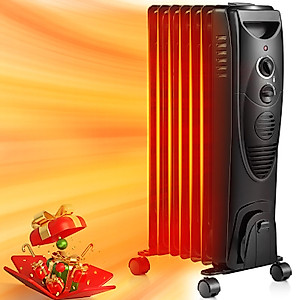 ZAFRO Oil Filled Radiator Heater, 1500W Portable Electric Oil-Filled Radiant Heatings, Space Heater with Tip-Over & Overheat Protection(Black)