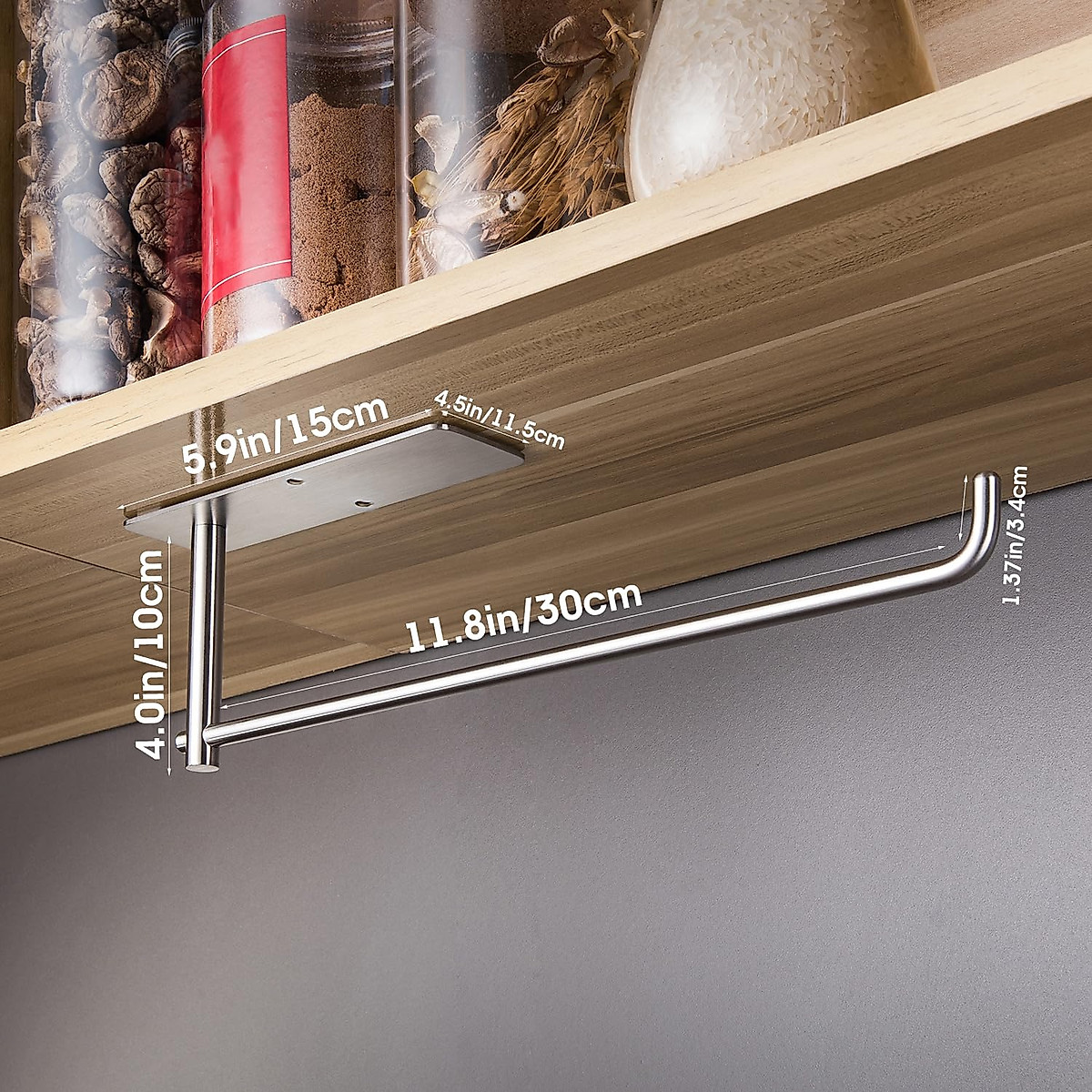 SUNTECH Paper Towel Holder Under Kitchen Cabinet - Self Adhesive Towel Paper Holder Stick on Wall, SUS304 Stainless Steel