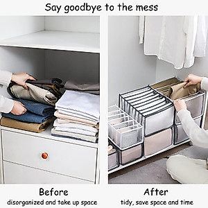 DOUBLE 2 C 3 Pcs Washable Wardrobe Clothes Organizers, 7 Grids Foldable Visible Closet Organizer, Mesh Drawer Separation Storage Box for Jeans, Legging, T-shirt, Baby Kids Clothes