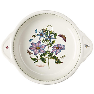 Portmeirion Botanic Garden Round Baking Dish with Handles | 10 Inch Baking Dish with Clematis Motif | Made from Porcelain | Dishwasher and Microwave Safe